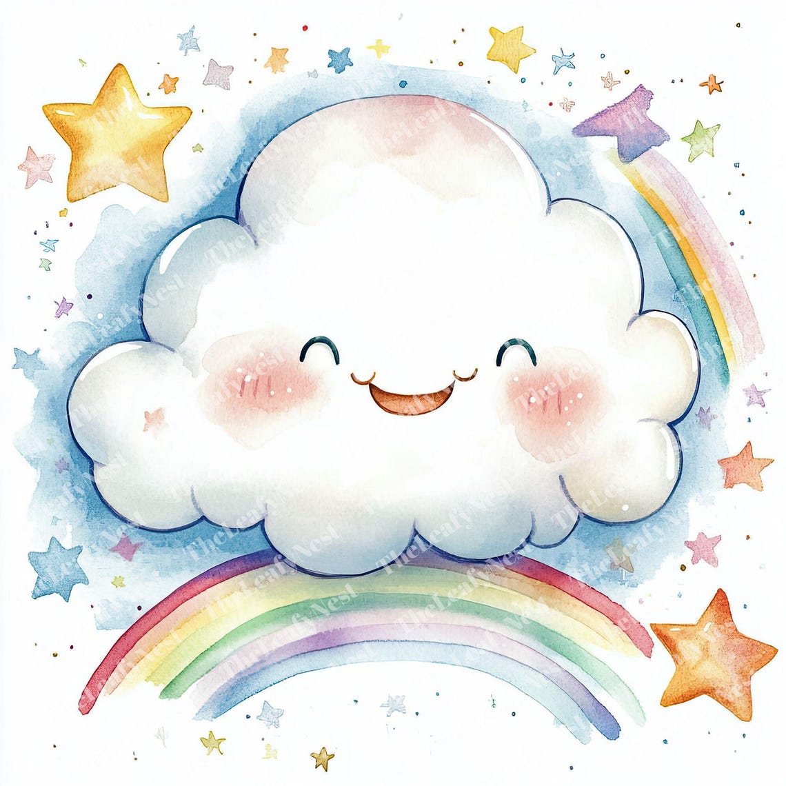 7 Cloud and Rainbow Cartoon Clipart, Smiling Cloud Clipart,printable ...