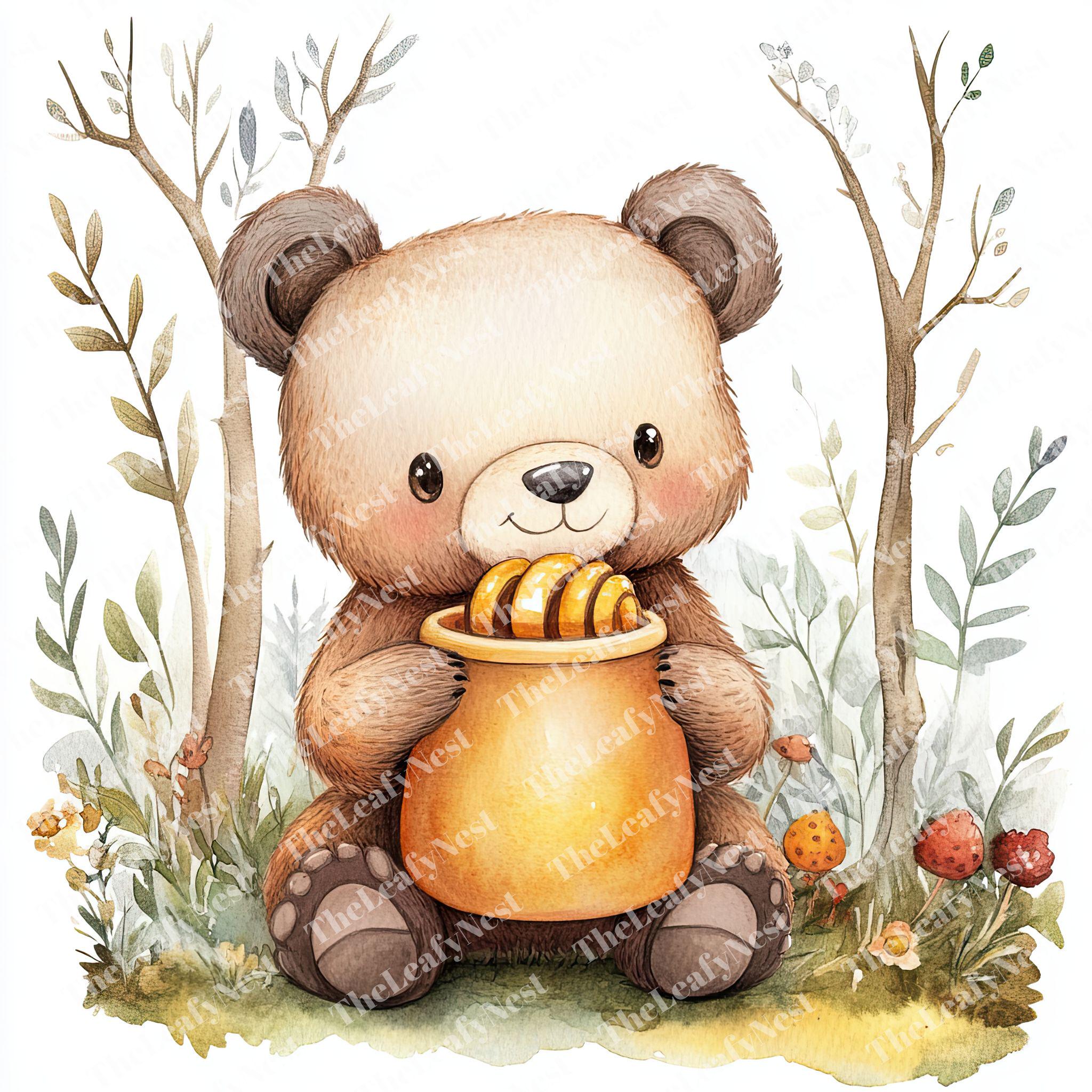 16 Bear and Honey Clipart, Honey Clipart, Nursery Bear Cub, Printable ...
