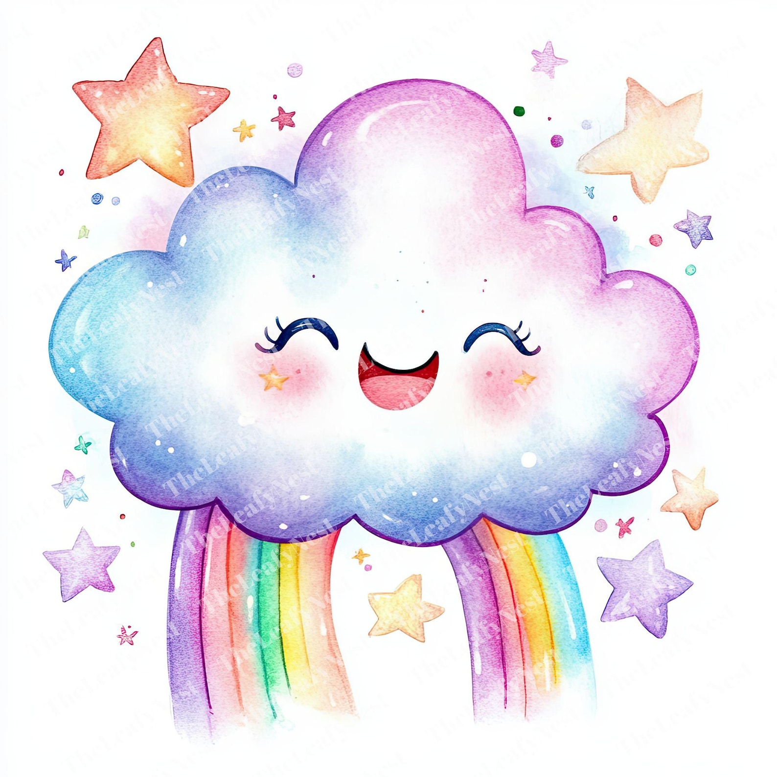 7 Cloud and Rainbow Cartoon Clipart, Smiling Cloud Clipart,printable ...