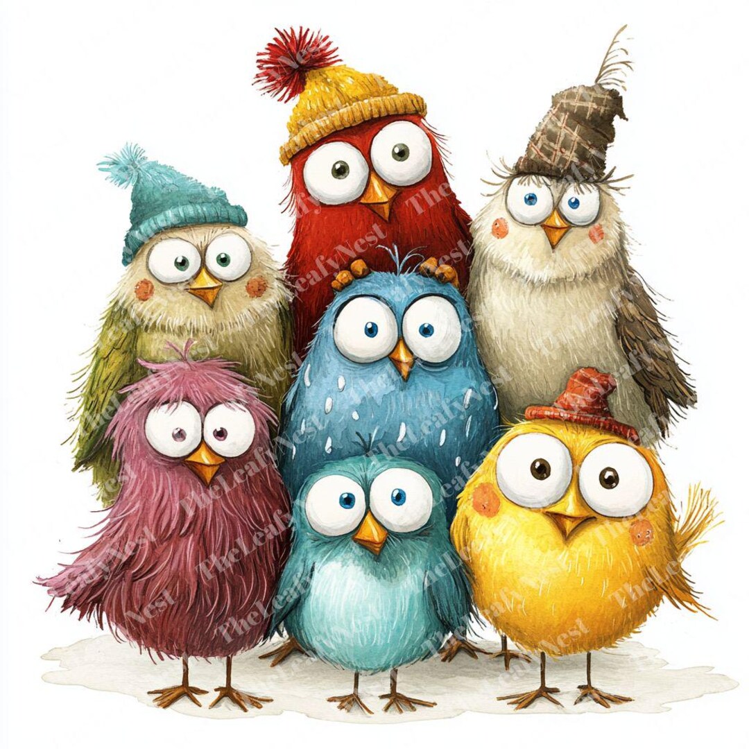 11 Funny Bird Group Clipart, Cartoon Bird Clipart, Quirky Bird Clipart ...