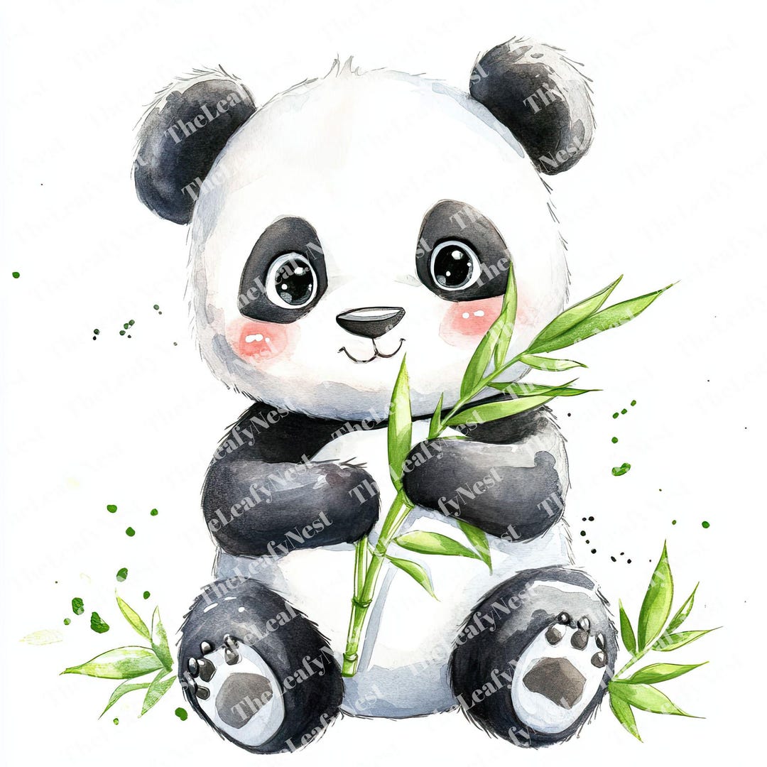 8 Cute Panda Holding Bamboo Clipart, Panda Clipart,printable Watercolor ...