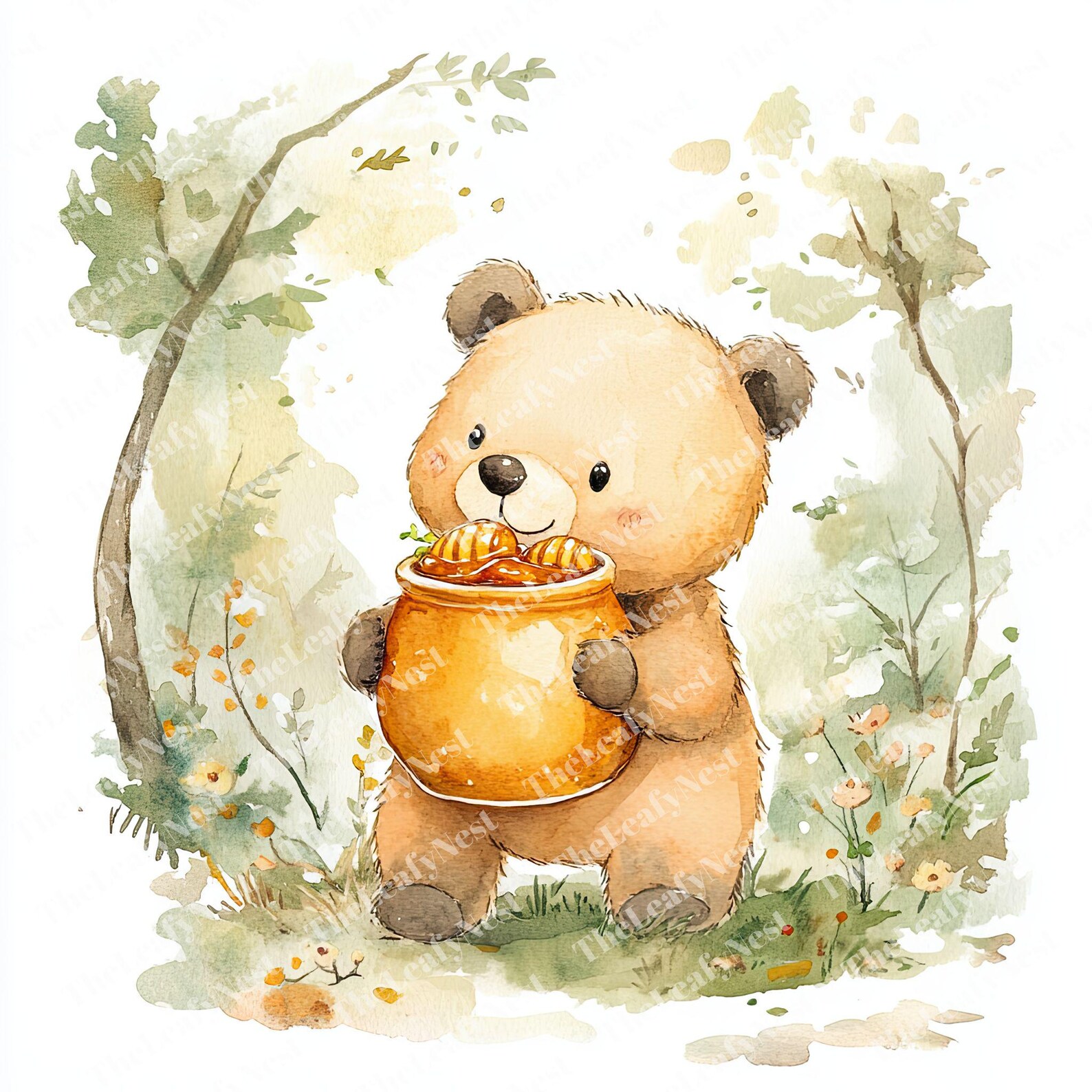 16 Bear and Honey Clipart, Honey Clipart, Nursery Bear Cub, Printable ...