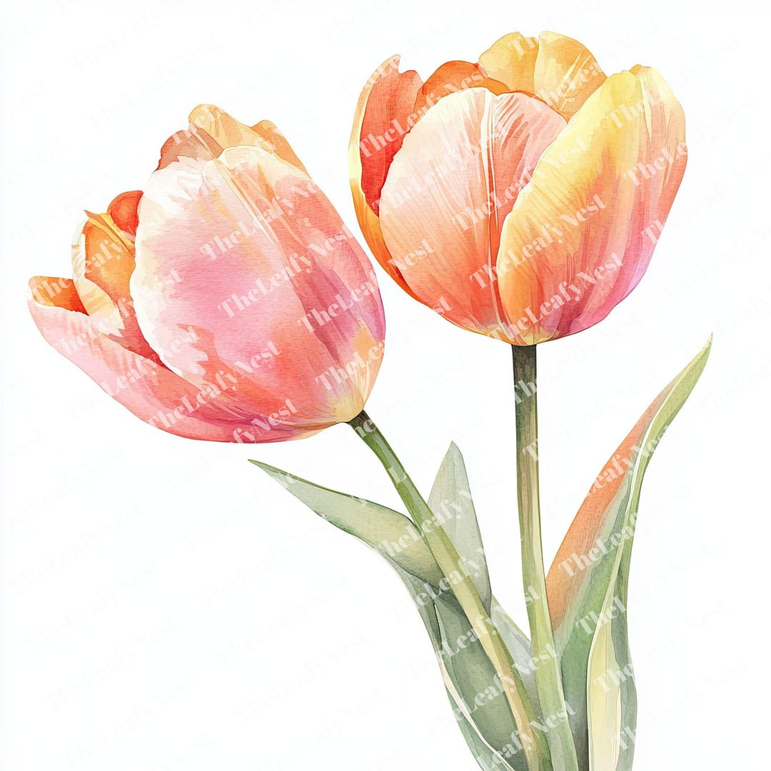 10 Vibrant Colors Tulips Clipart, Flower Clipart,printable Watercolor ...