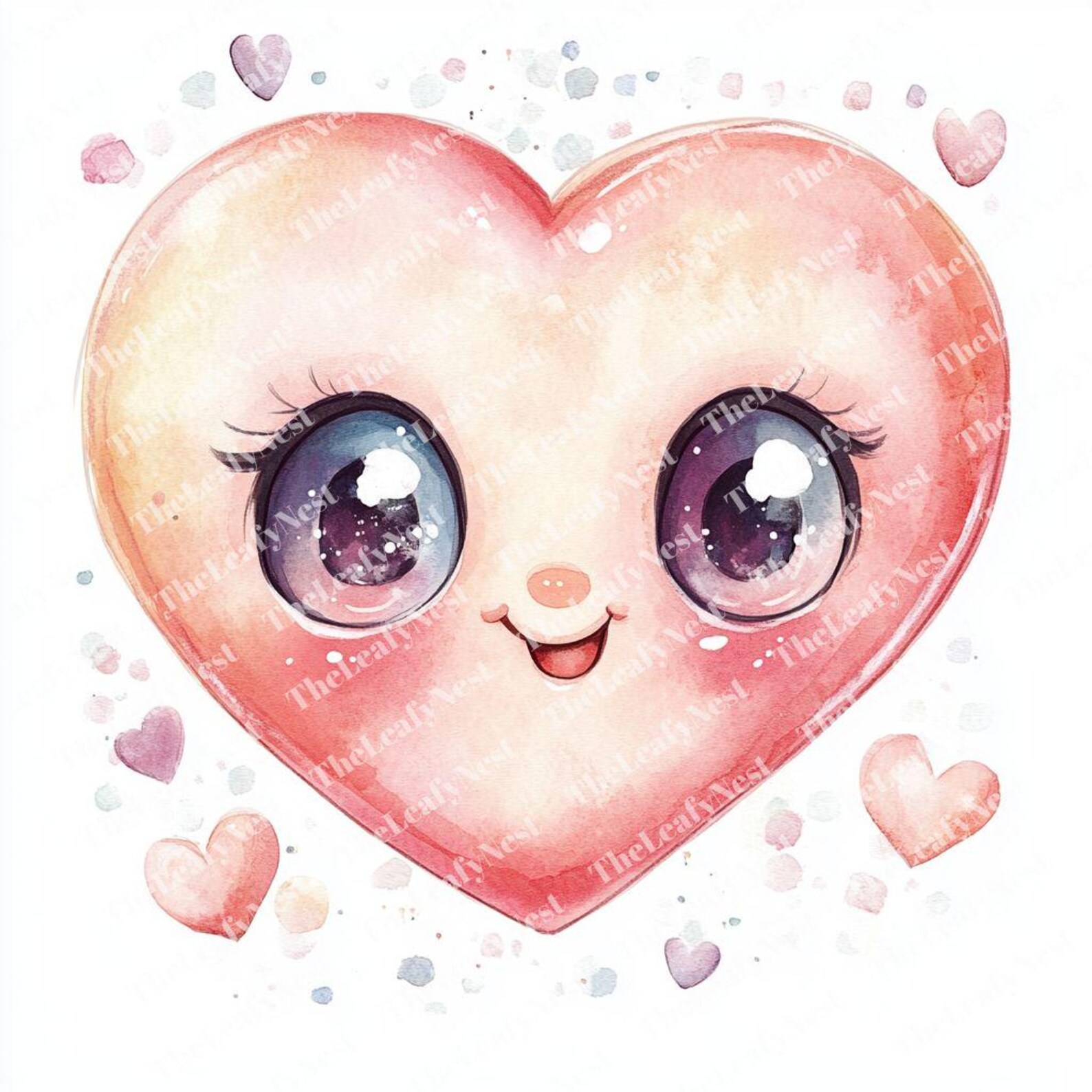 Cute Chibi Hearts Clipart | Watercolor Valentine's Art (digital ...