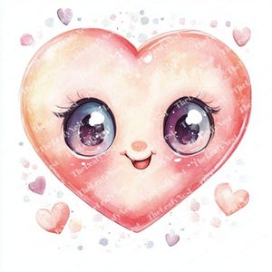 Cute Chibi Hearts Clipart | Watercolor Valentine's Art (digital ...