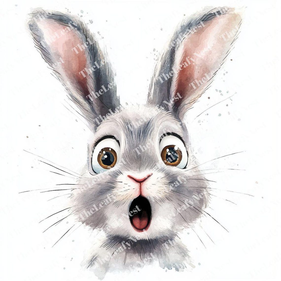 12 Surprised Bunny Clipart, Surprised Rabbit, Printable Watercolor ...