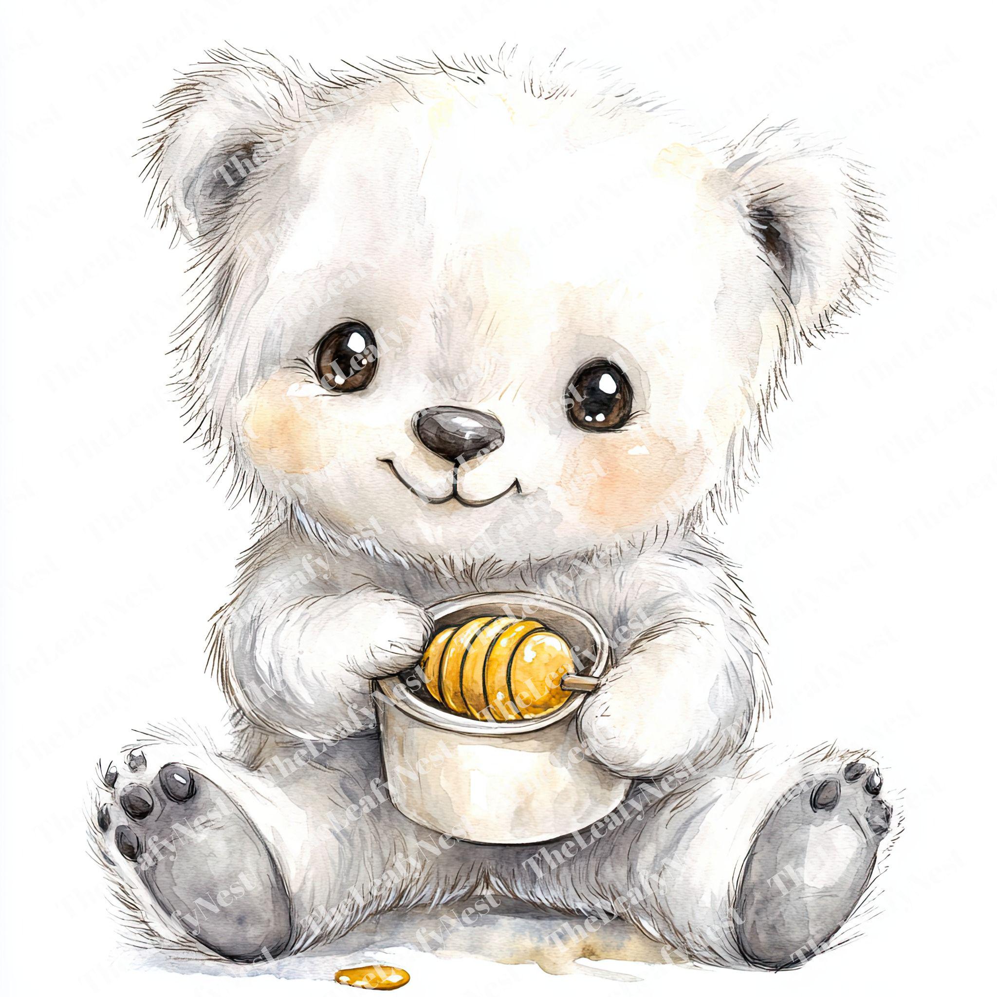 10 Bear With Honey Pot Cartoon Clipart, Bear Clipart,printable ...
