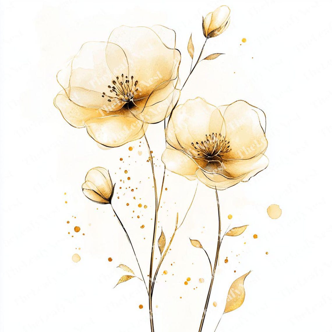 20 Butter Yellow Flower Clipart, Gold Botanical, Elegant Floral ...