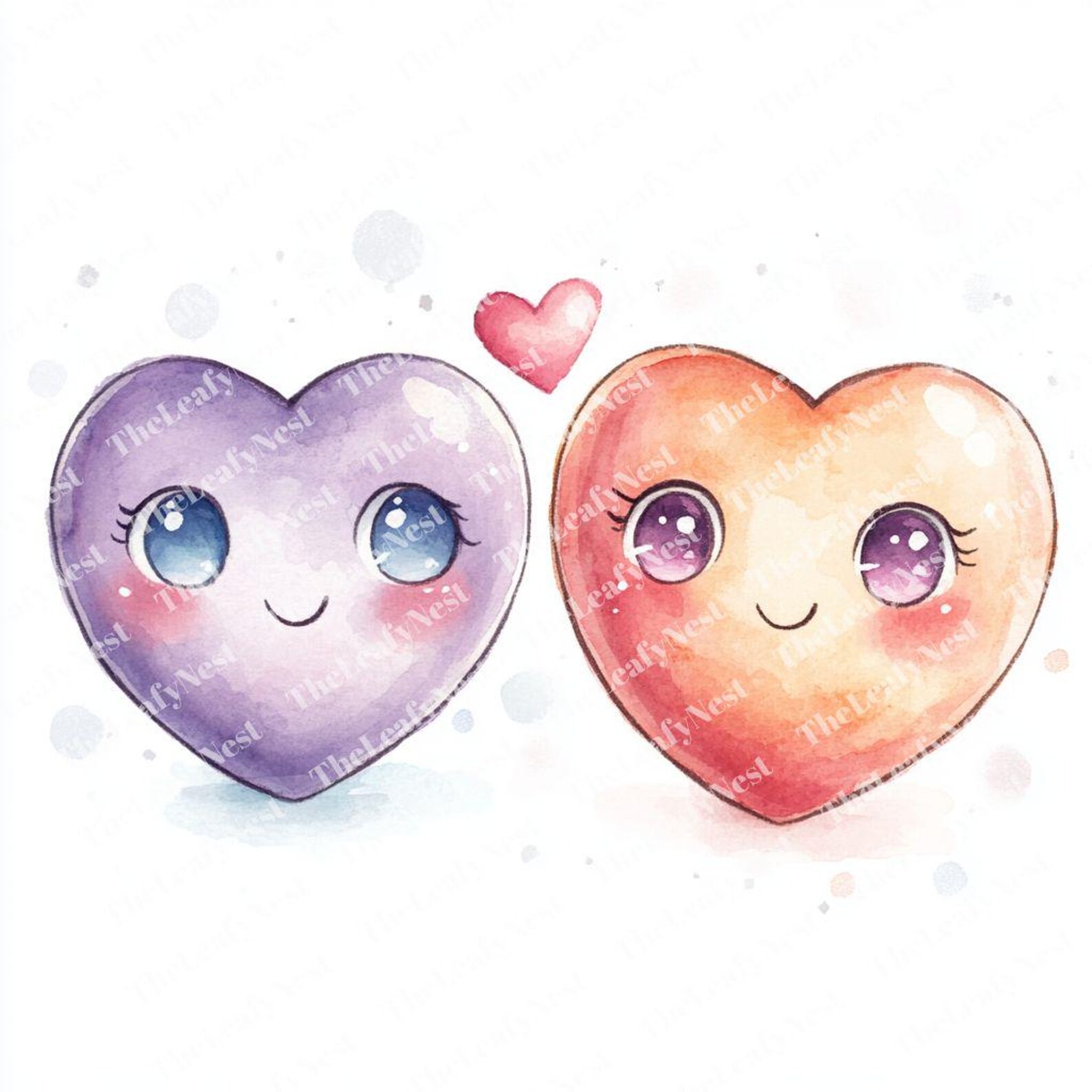 Cute Chibi Hearts Clipart | Watercolor Valentine's Art (digital ...