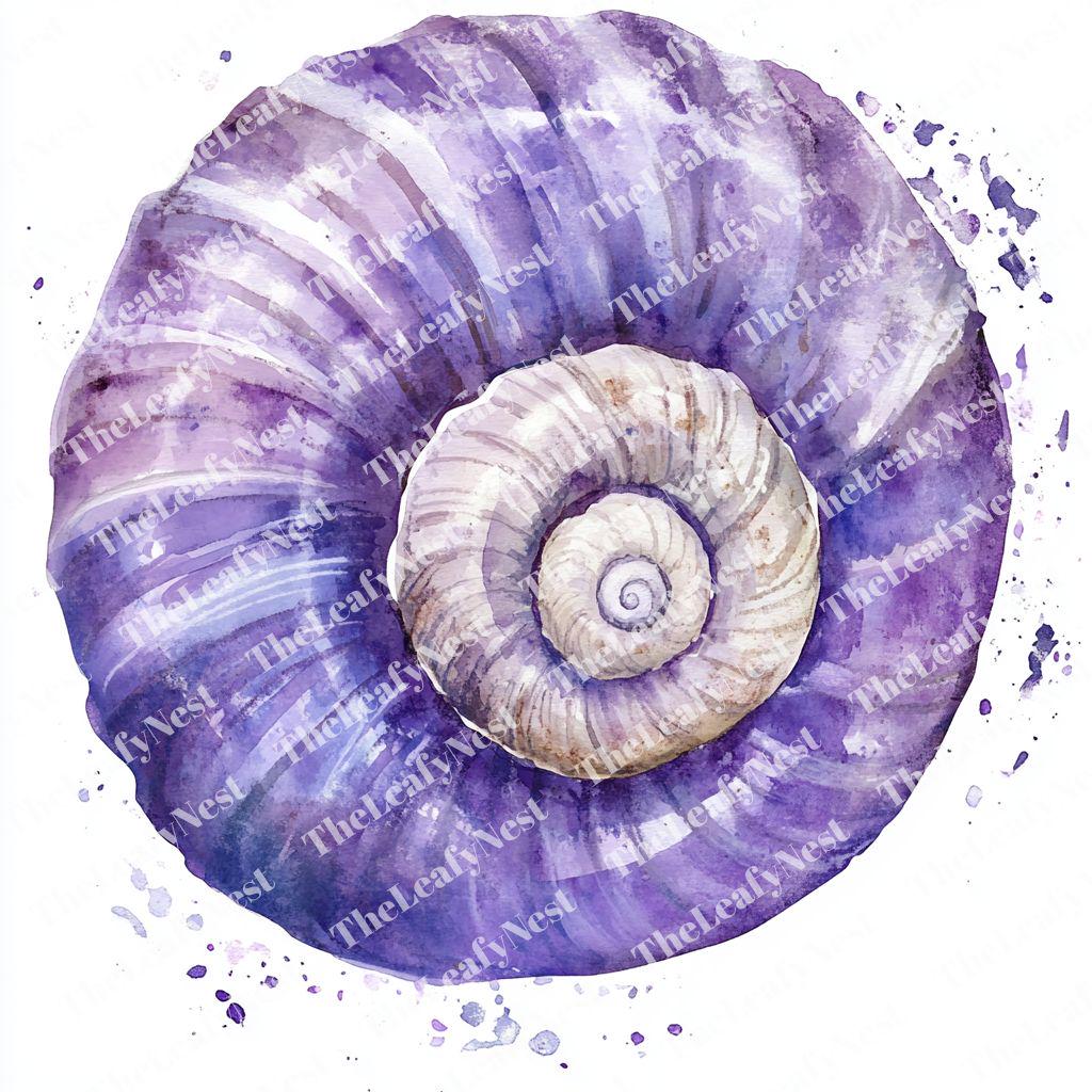8 Spiral Shell Clipart, Soft Purple Watercolor Beach Shell, Printable ...