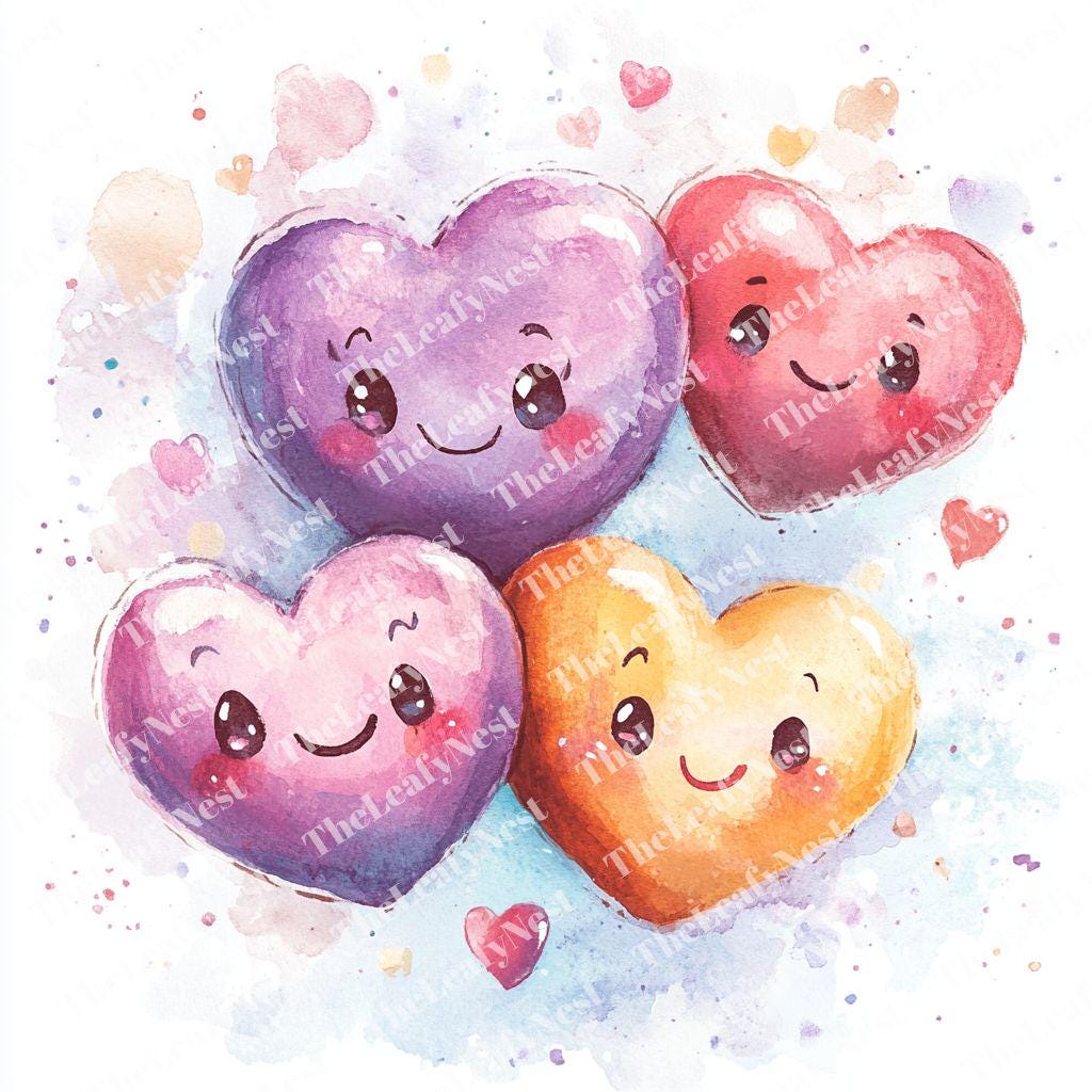 12 Cute Hearts Clipart | Chibi Hearts Clipart | Valentine's Clipart ...