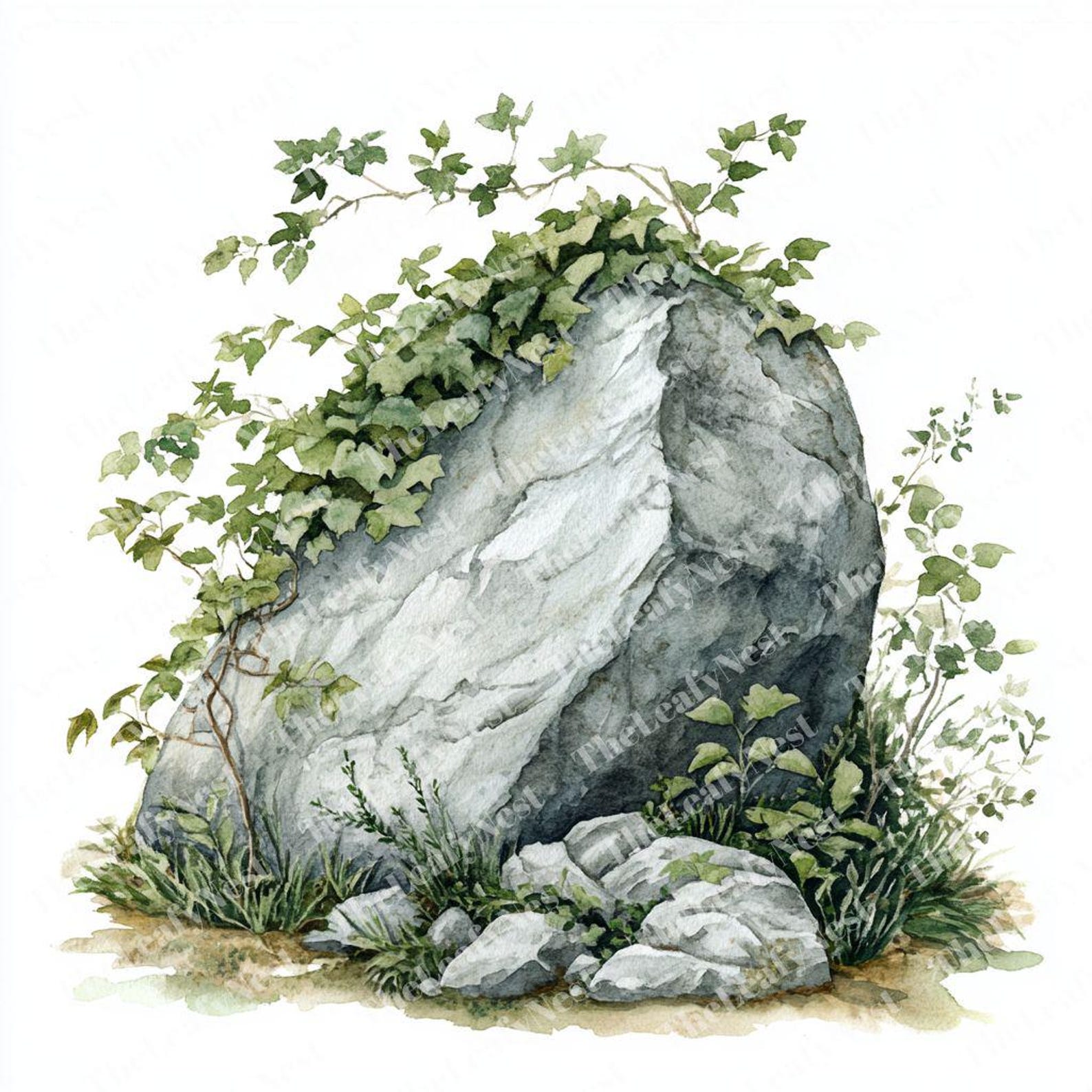19 Forest Boulder Clipart, Ivy Rock Clipart, Woodland Texture Clipart ...
