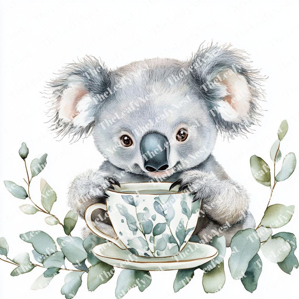 9 Teacup Koala Clipart, Cozy Animal Clipart, Eucalyptus Cup Clipart ...