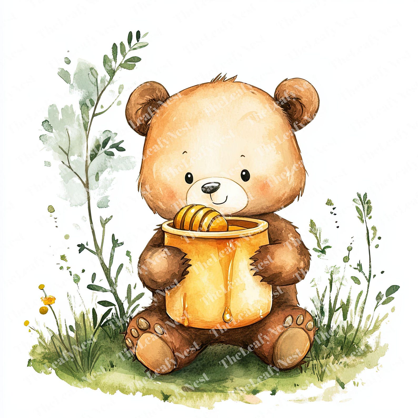 16 Bear and Honey Clipart, Honey Clipart, Nursery Bear Cub, Printable ...