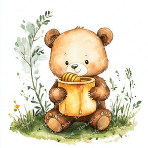 16 Bear and Honey Clipart, Honey Clipart, Nursery Bear Cub, Printable ...