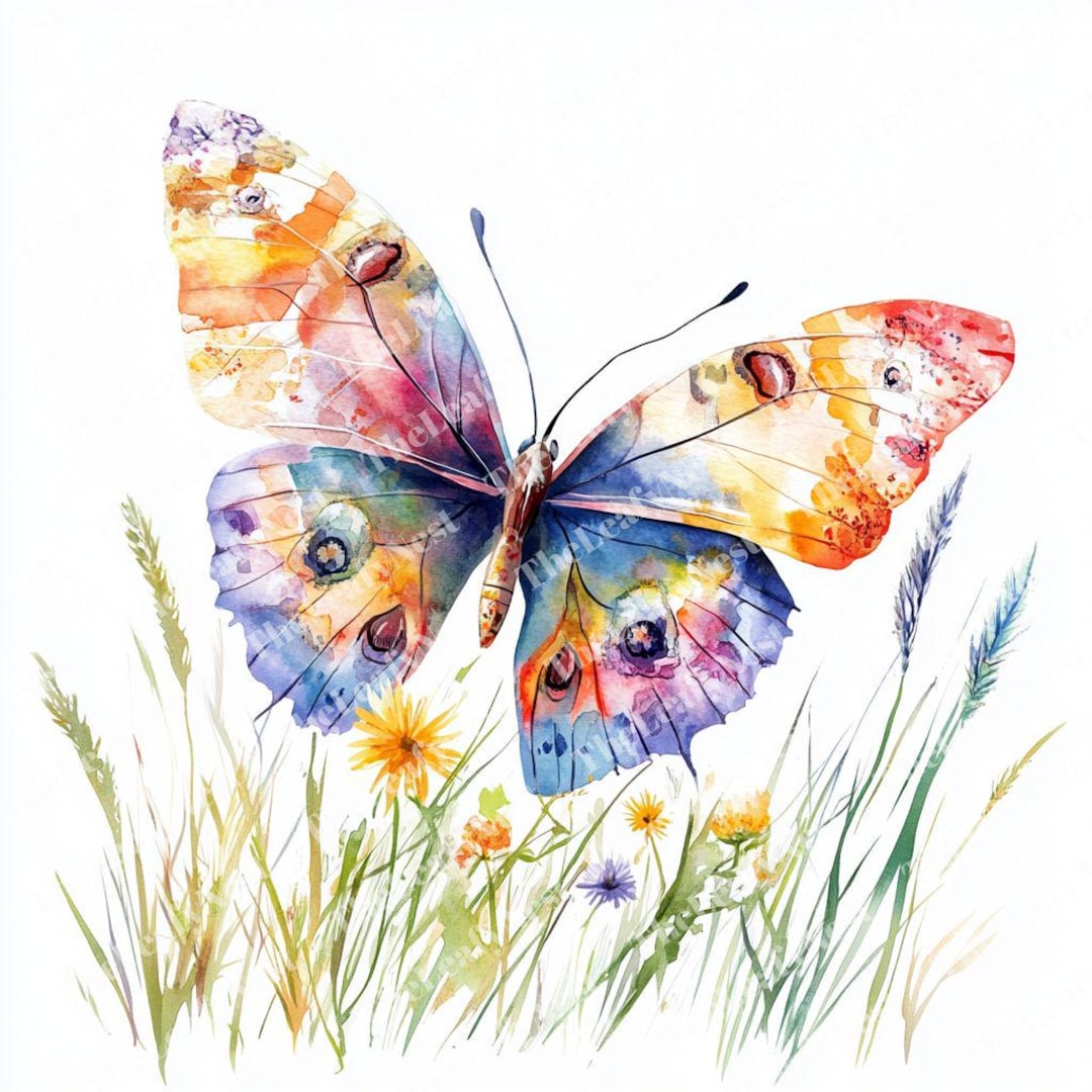 Watercolor Butterfly Clipart: Floral Wings, Meadow Insect (JPG & PNG ...