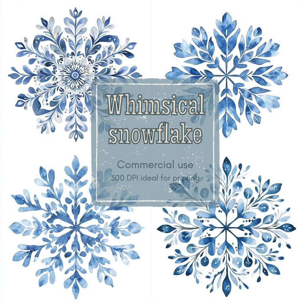 17 Icy Blue Snowflake Clipart, Watercolor Christmas Clip Art, Nordic ...