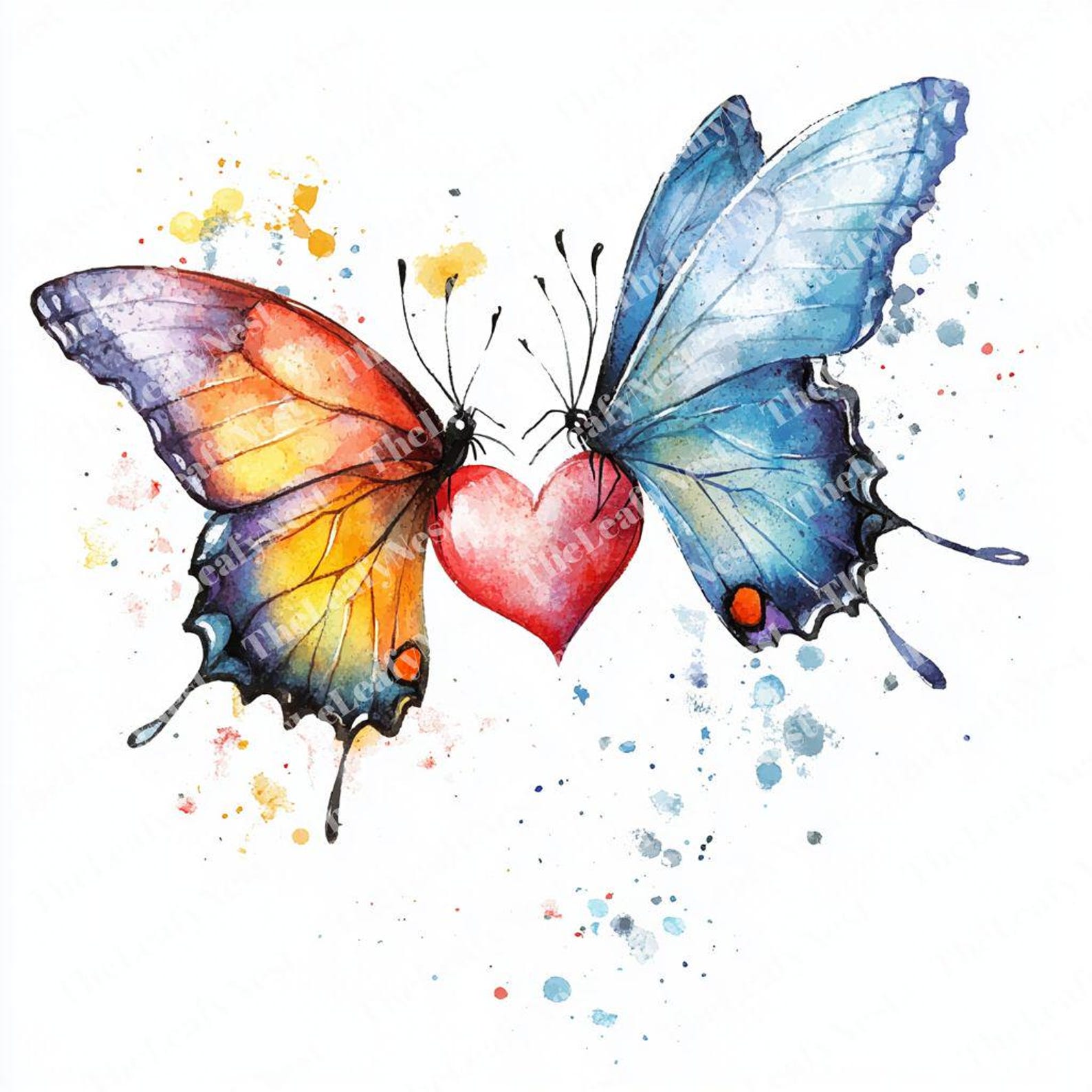 10 Butterfly Heart Clipart, Romantic Butterfly Clipart, Nature Love ...