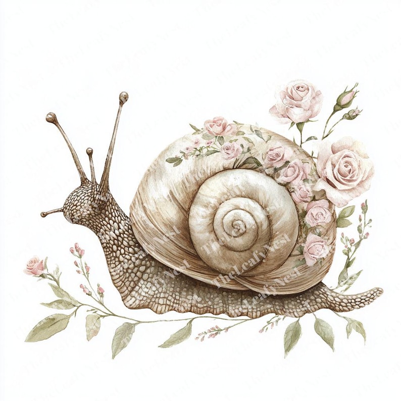 9 Whimsical Floral Snail Clipart, Watercolor Snail With Wildflower ...