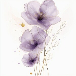 14 Lavender Flower Clipart, Gold Botanical, Elegant Floral, Printable ...
