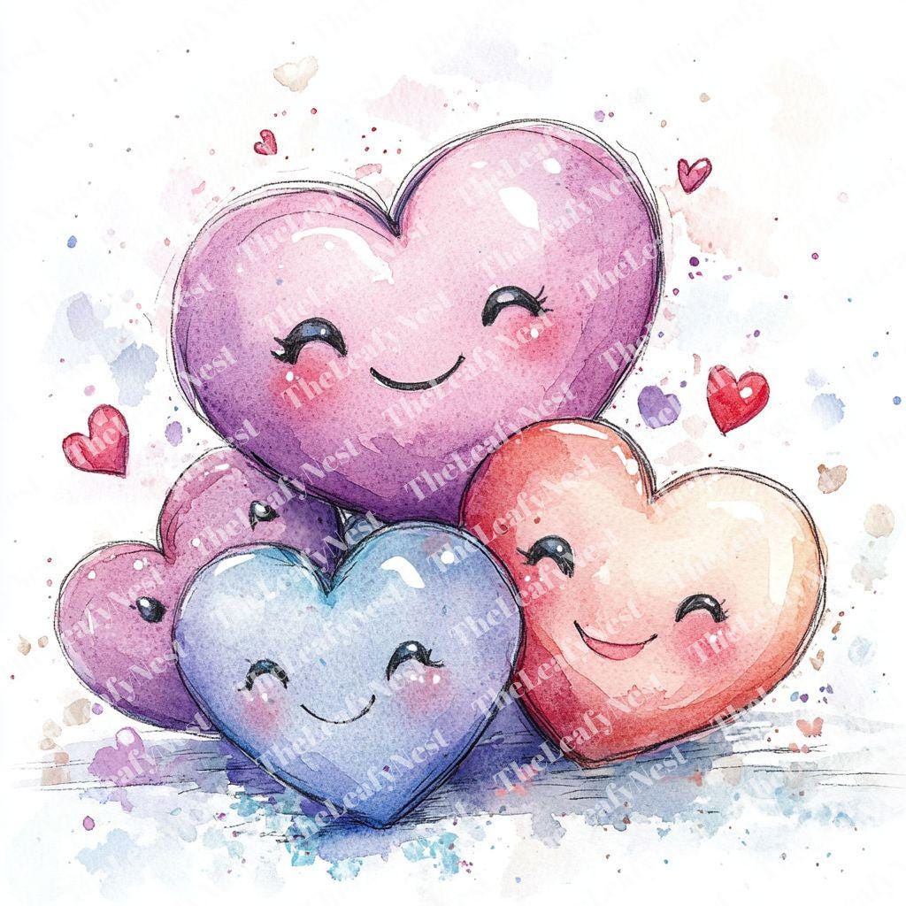 12 Cute Hearts Clipart | Chibi Hearts Clipart | Valentine's Clipart ...