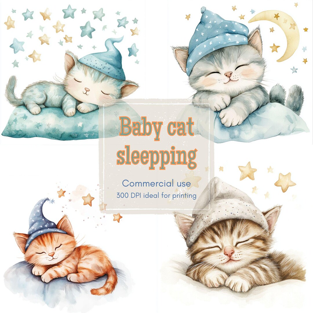 14 Sleepy Kitten Clipart, Bedtime Cat Clipart, Dreamy Nightcap Clipart ...
