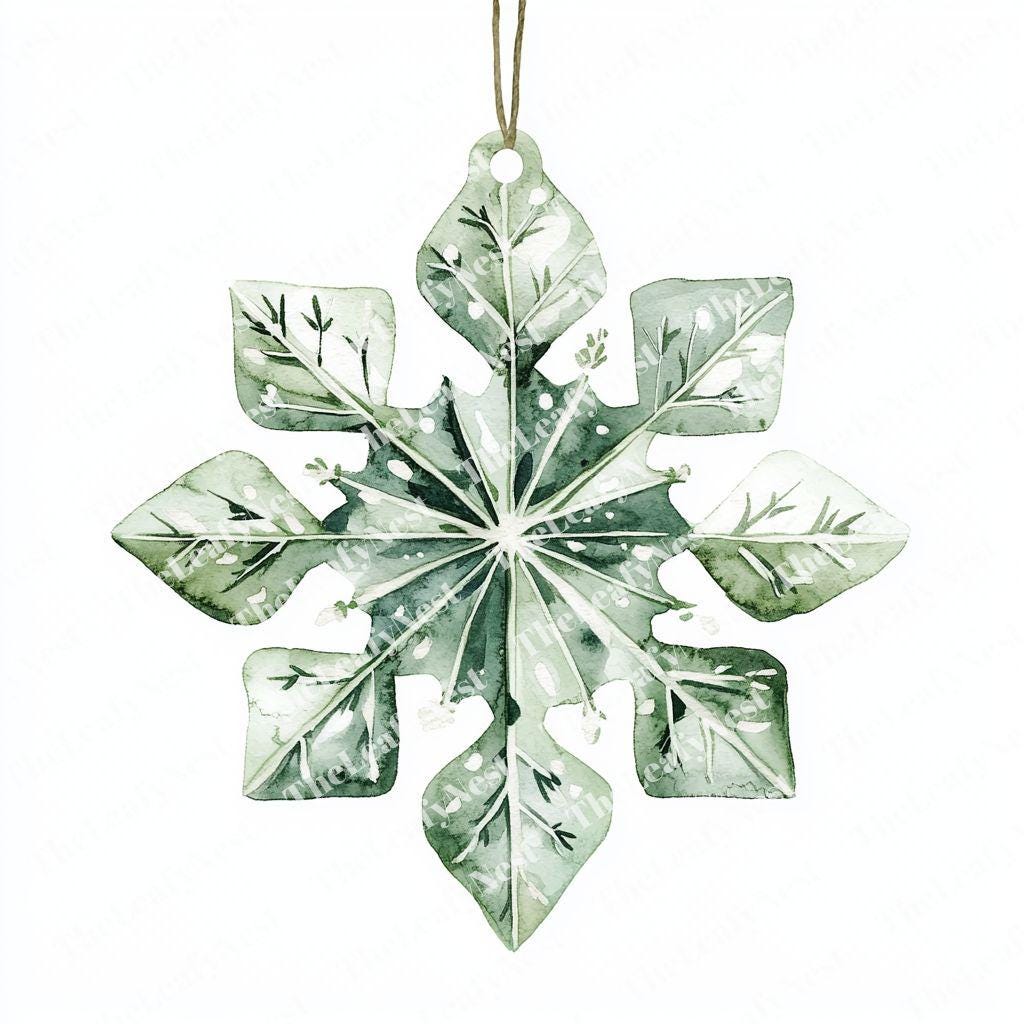 15 Green Ornament Clipart, Watercolor Christmas Clip Art, Scandinavian ...