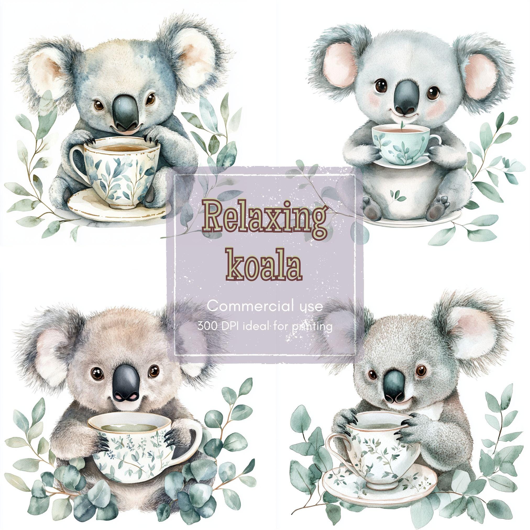 9 Teacup Koala Clipart, Cozy Animal Clipart, Eucalyptus Cup Clipart ...