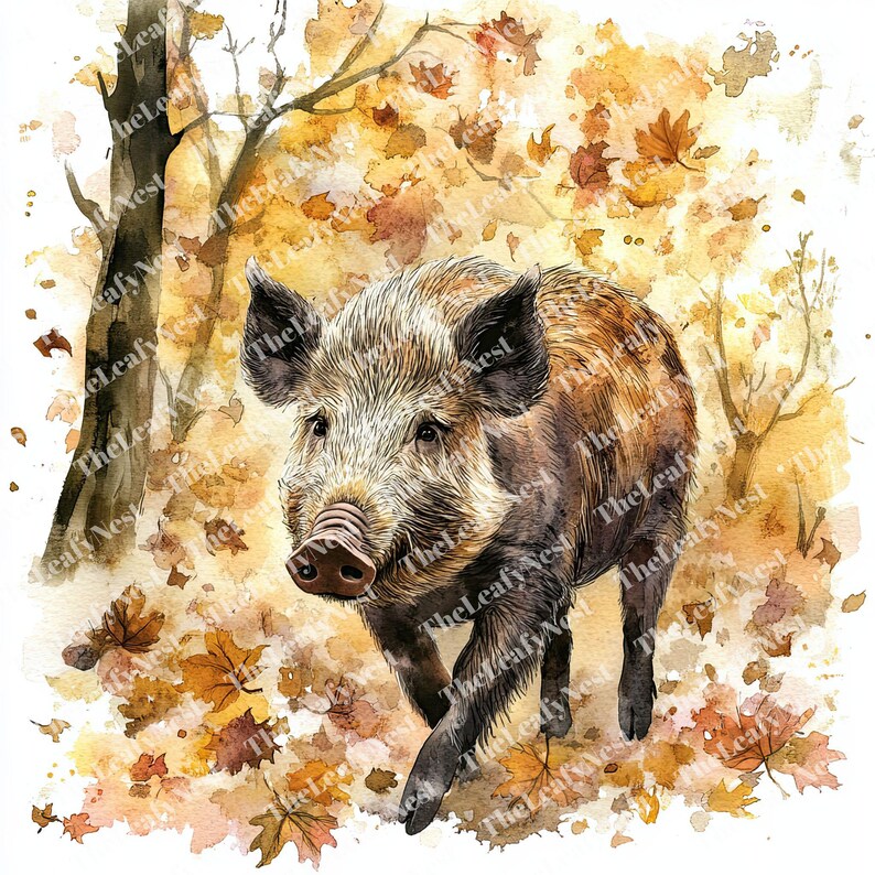 13 Wild Boar Clipart, Wild Boar Autumn Clipart, Printable Watercolor ...