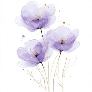 14 Lavender Flower Clipart, Gold Botanical, Elegant Floral, Printable ...