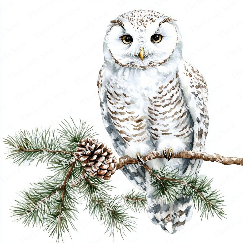 Snowy Owl Clipart: Winter Forest Watercolor Bird Art JPG, PNG Digital ...