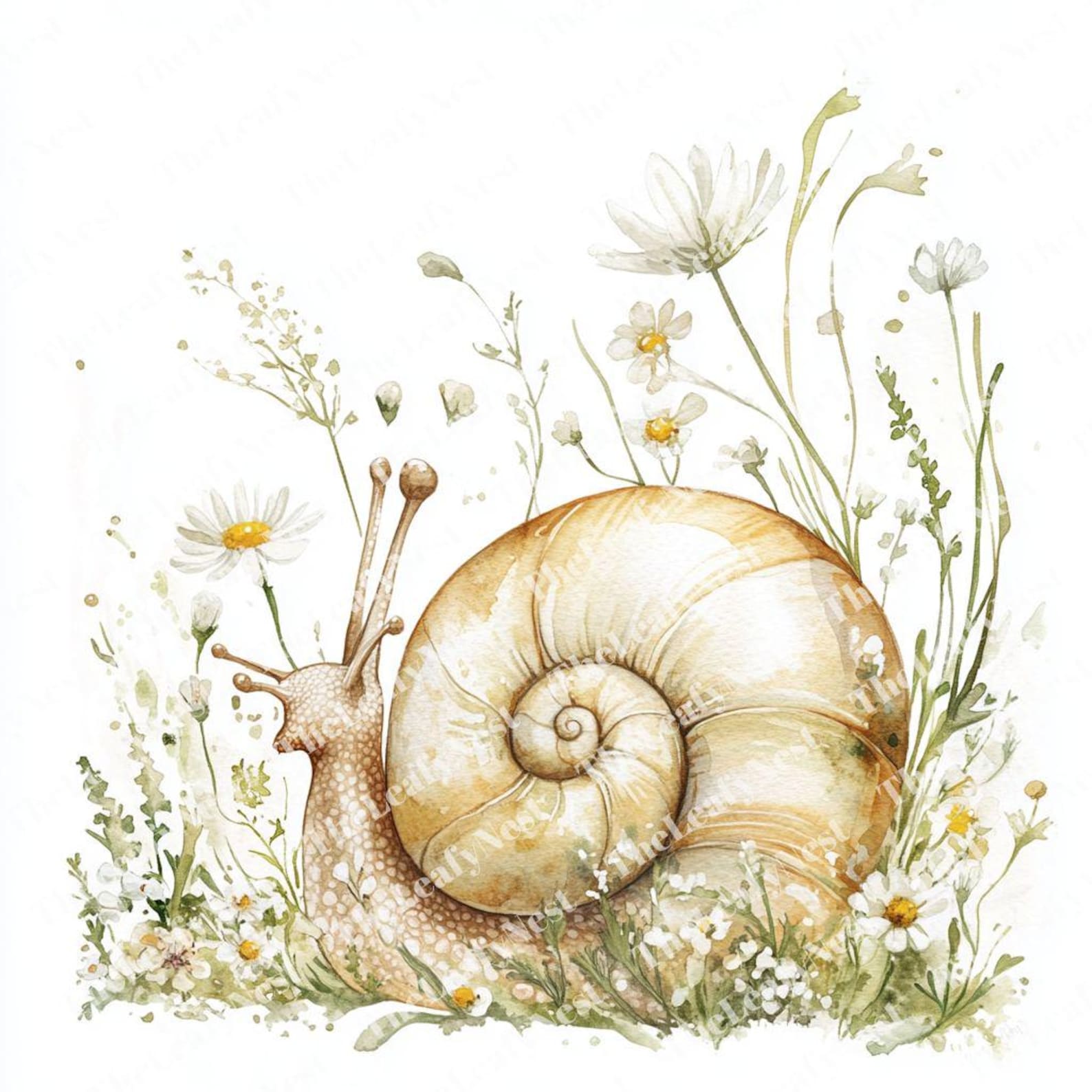 8 Whimsical Floral Snail Clipart, Watercolor Snail With Wildflower ...