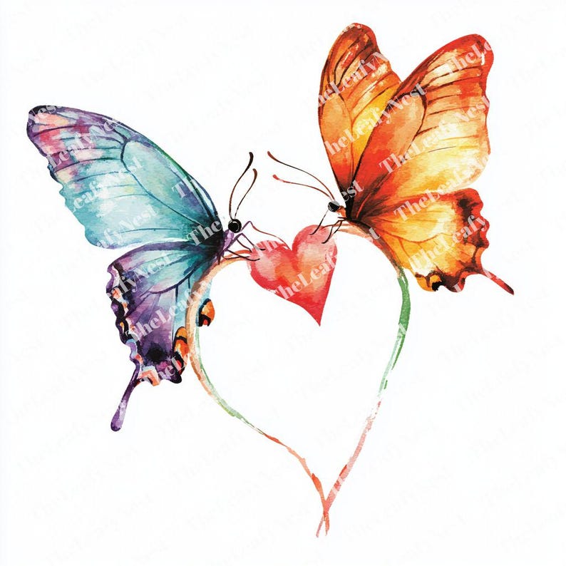 10 Butterfly Heart Clipart, Romantic Butterfly Clipart, Nature Love ...