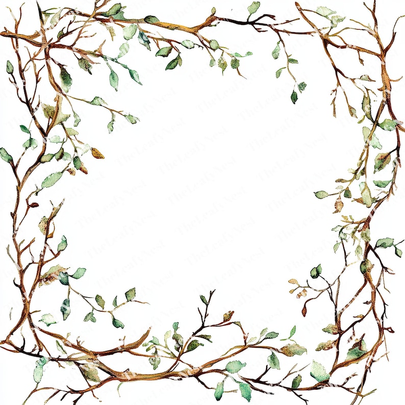 7 Rustic Branches Frame and Leaves Clipart, Frame Clipart,printable ...