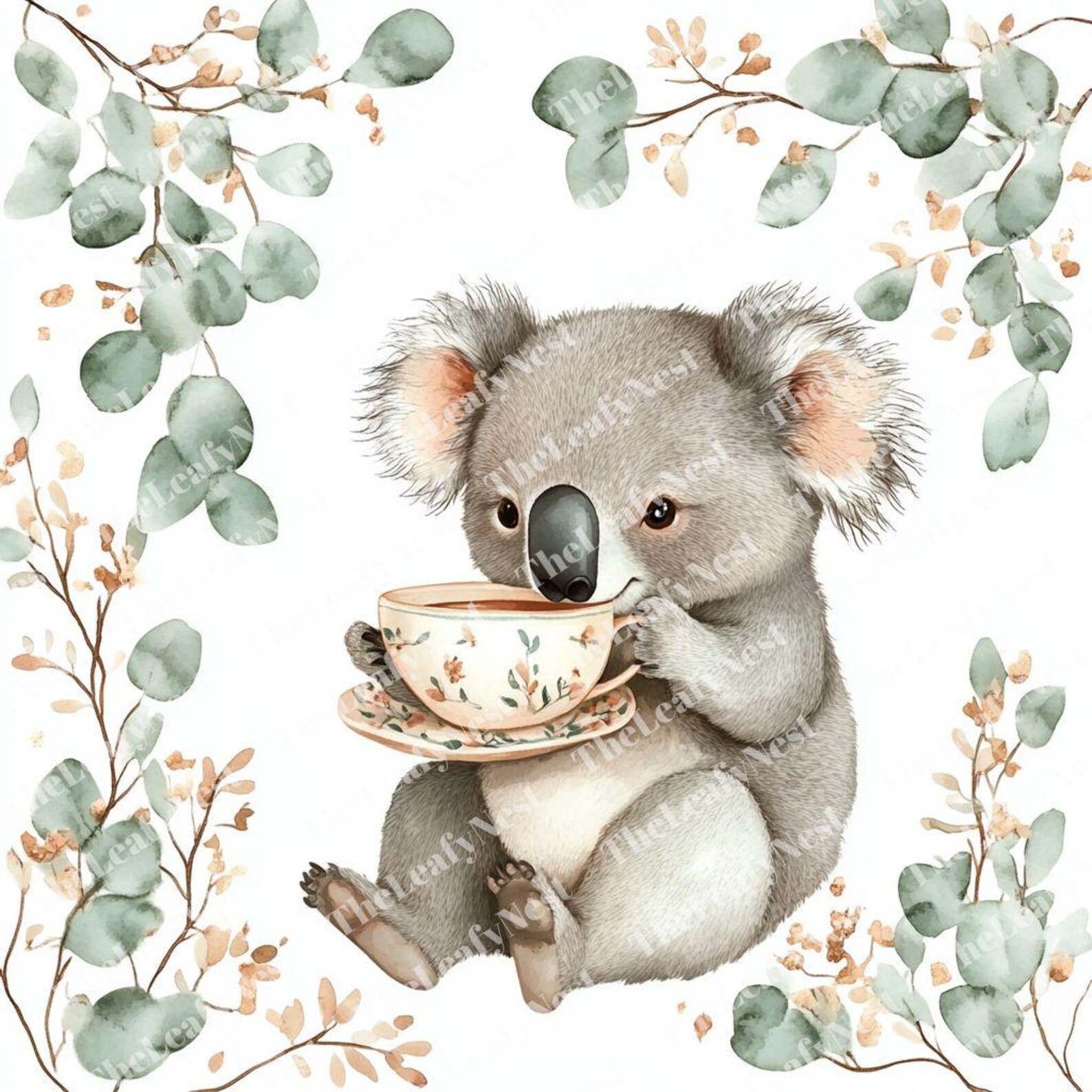 9 Teacup Koala Clipart, Cozy Animal Clipart, Eucalyptus Cup Clipart ...