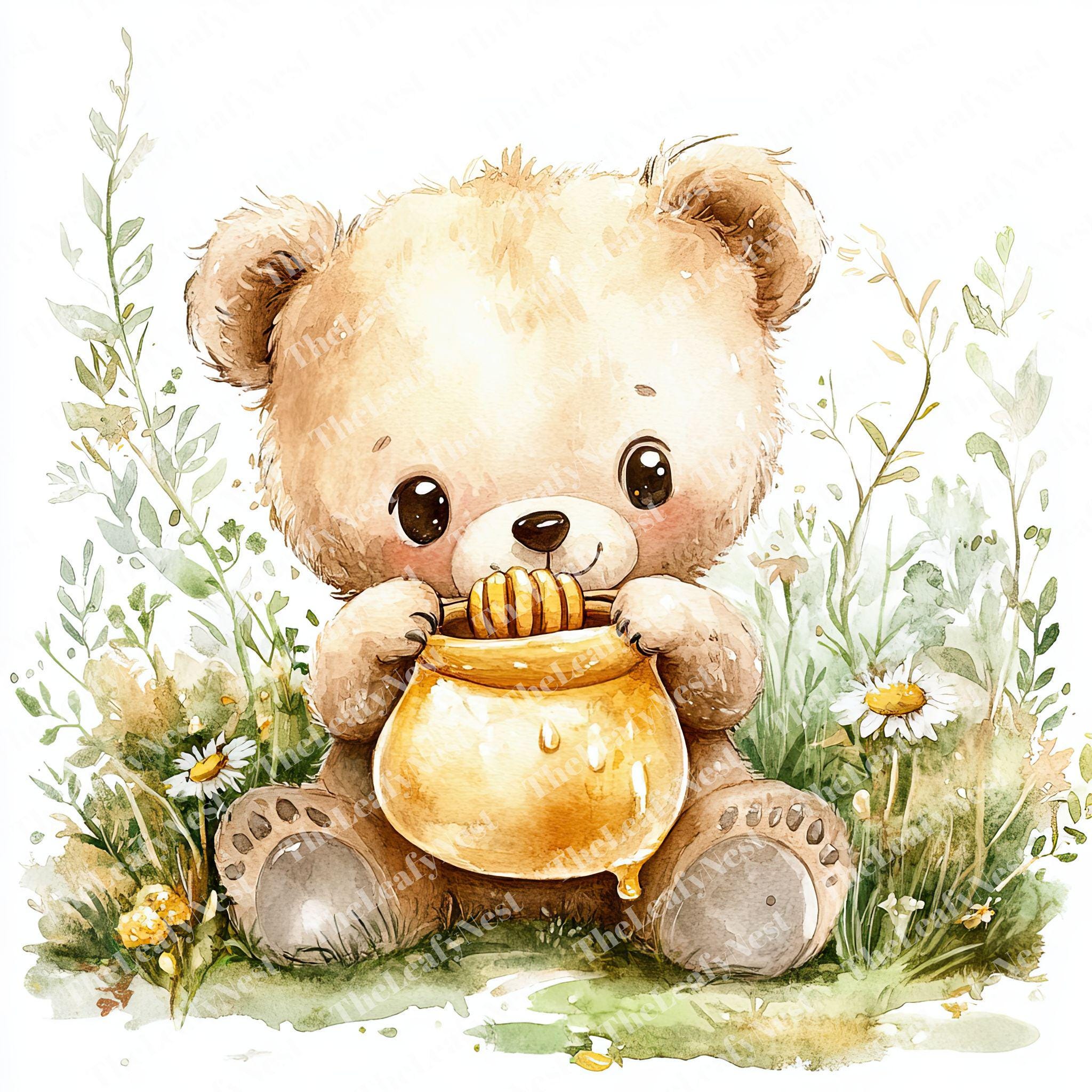 16 Bear and Honey Clipart, Honey Clipart, Nursery Bear Cub, Printable ...