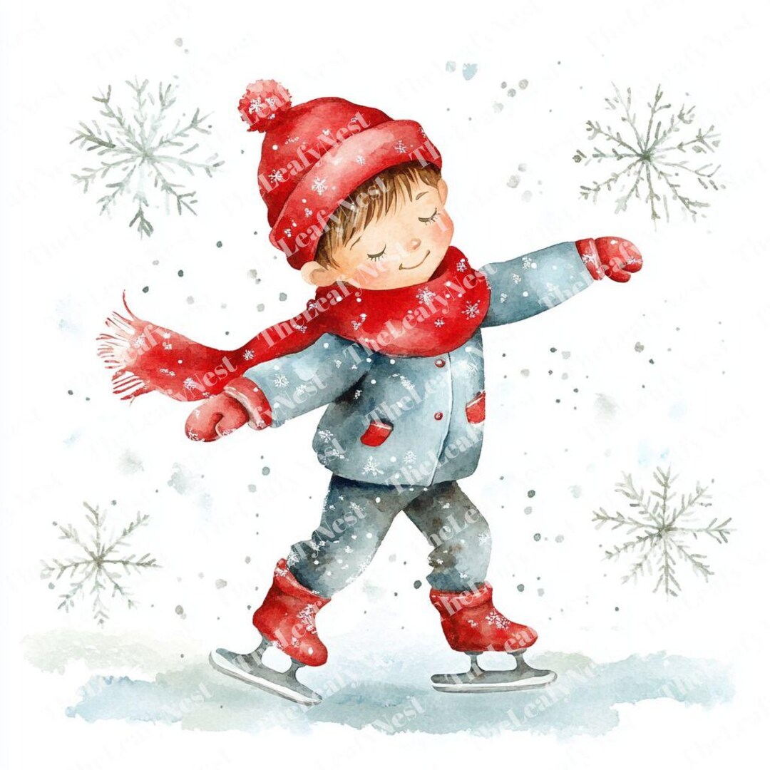 14 Christmas Boy Clipart, Watercolor Festive Kids Clip Art, Cozy ...