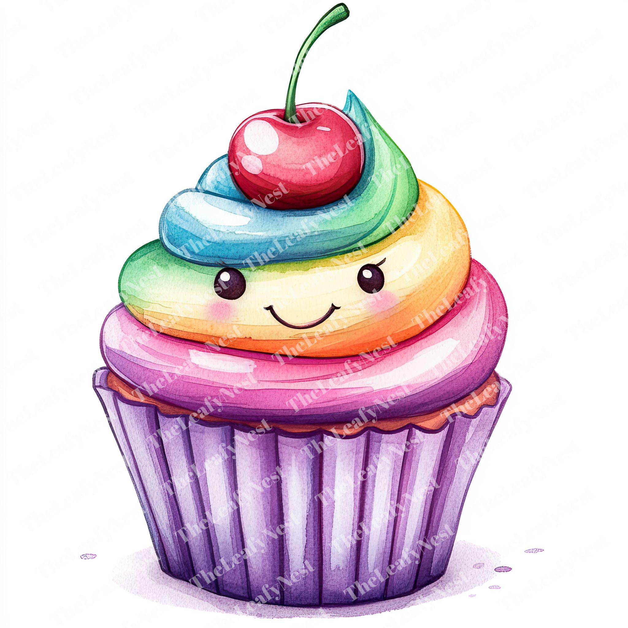10 Cute Cupcake Cartoon Clipart, Chibi Cupcake Clipart,printable ...