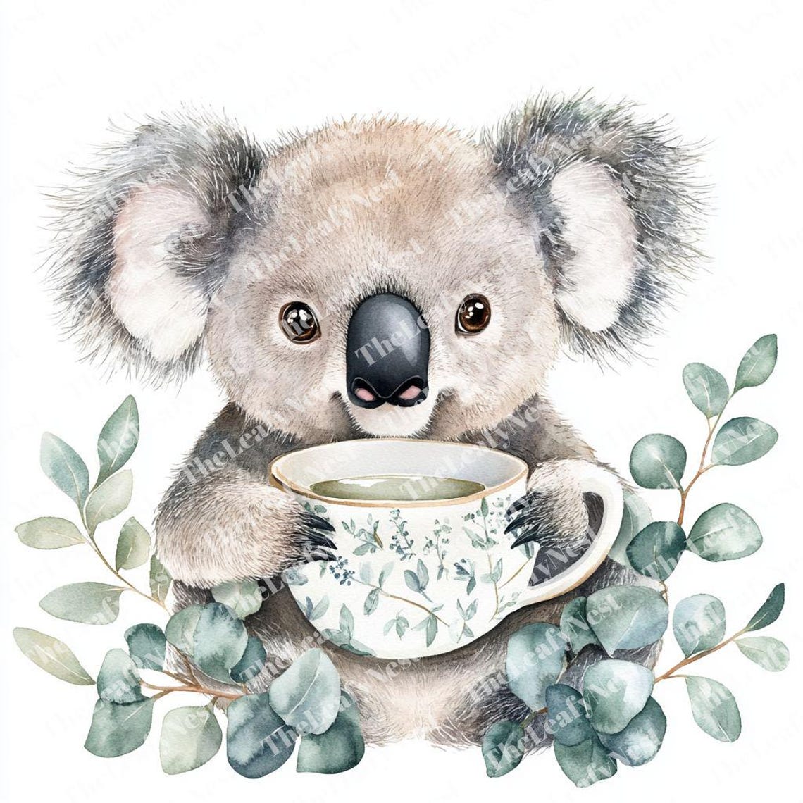 9 Teacup Koala Clipart, Cozy Animal Clipart, Eucalyptus Cup Clipart ...