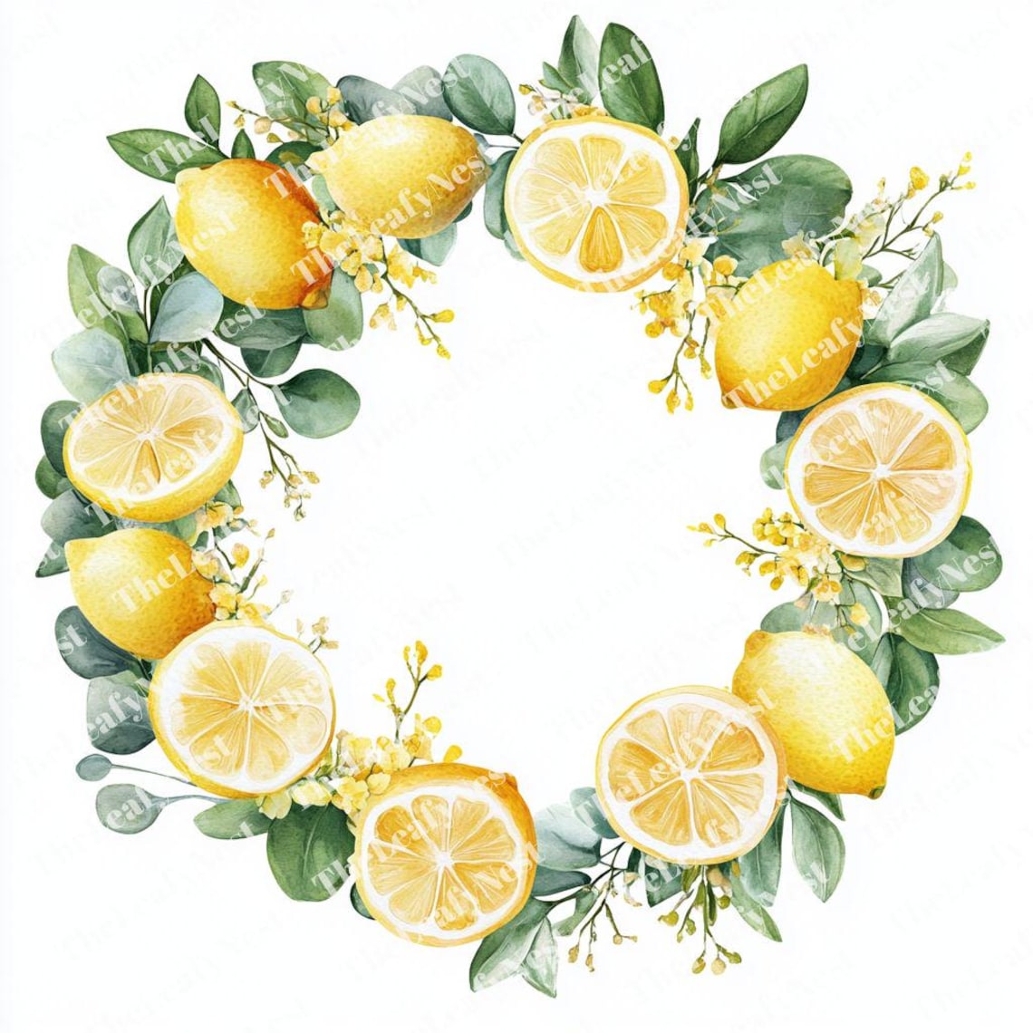 10 Lemon Wreath Clipart, Lemon Frame Clipart, Printable Watercolor ...
