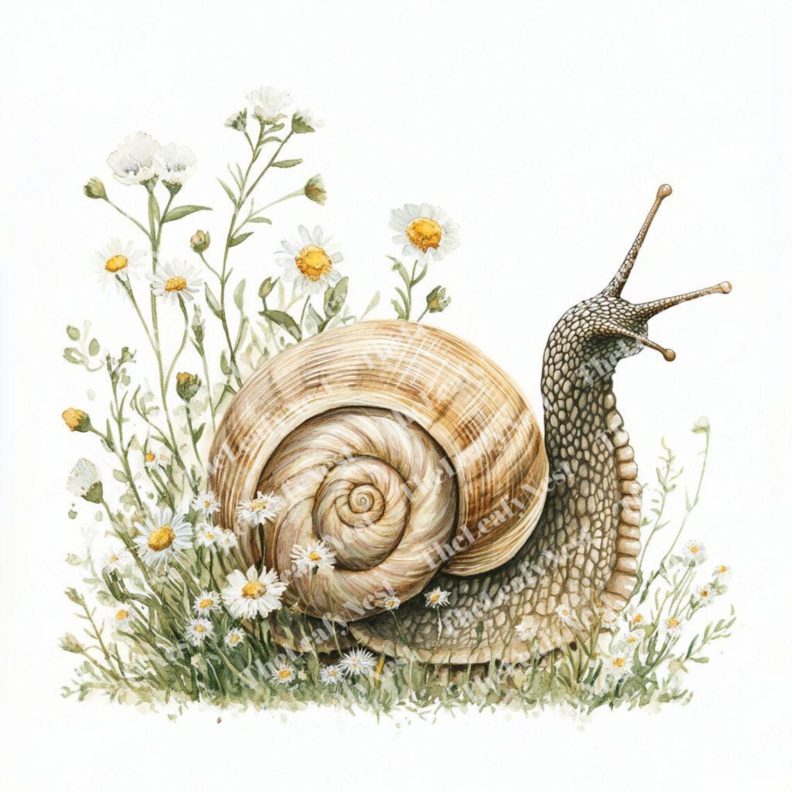 8 Whimsical Floral Snail Clipart, Watercolor Snail With Wildflower ...