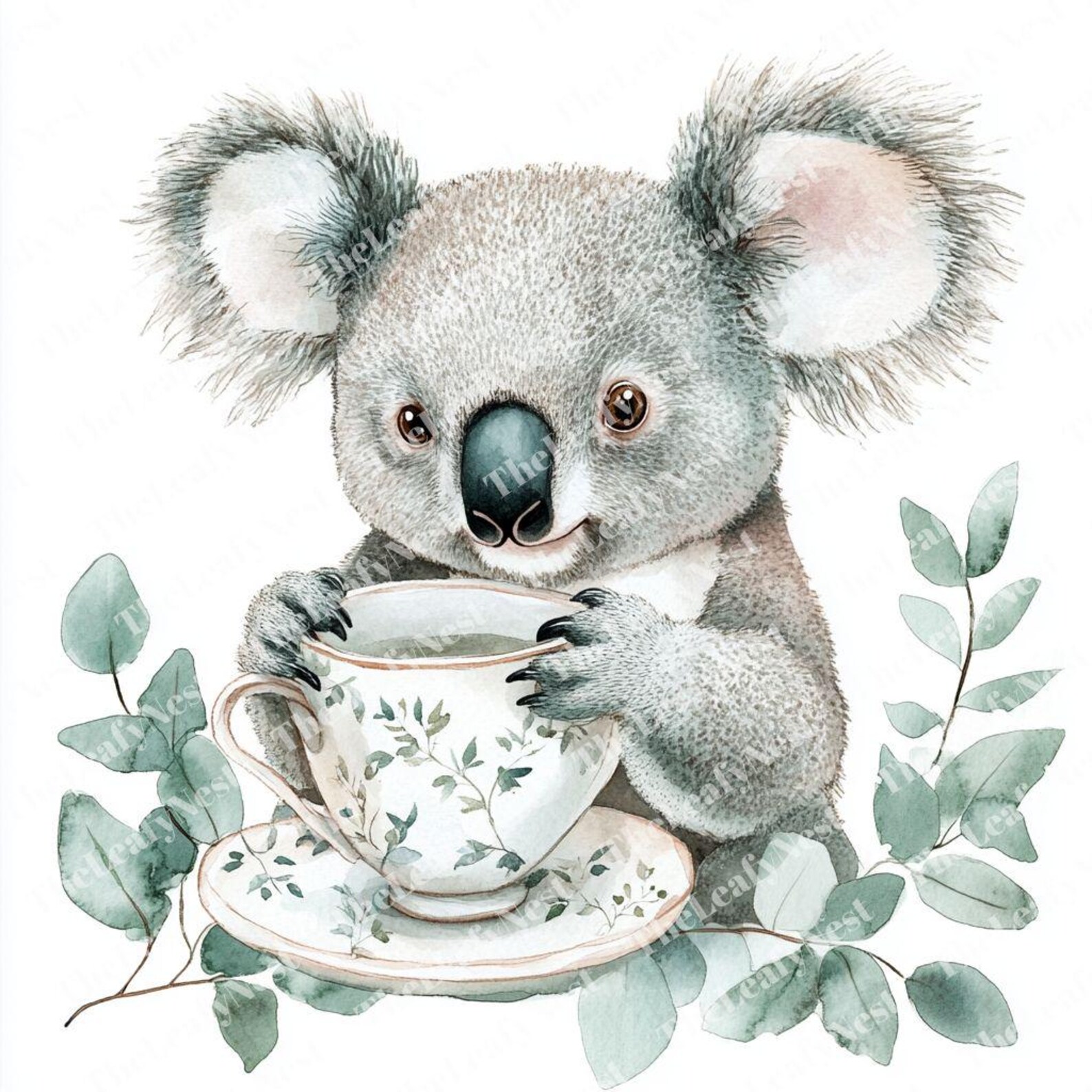 9 Teacup Koala Clipart, Cozy Animal Clipart, Eucalyptus Cup Clipart ...