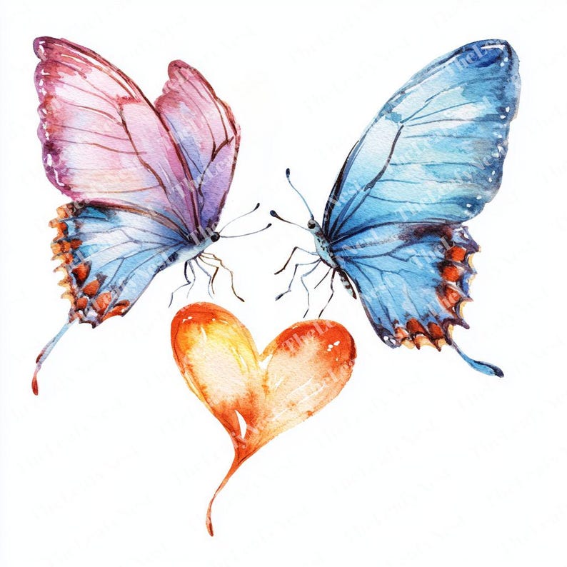 10 Butterfly Heart Clipart, Romantic Butterfly Clipart, Nature Love ...