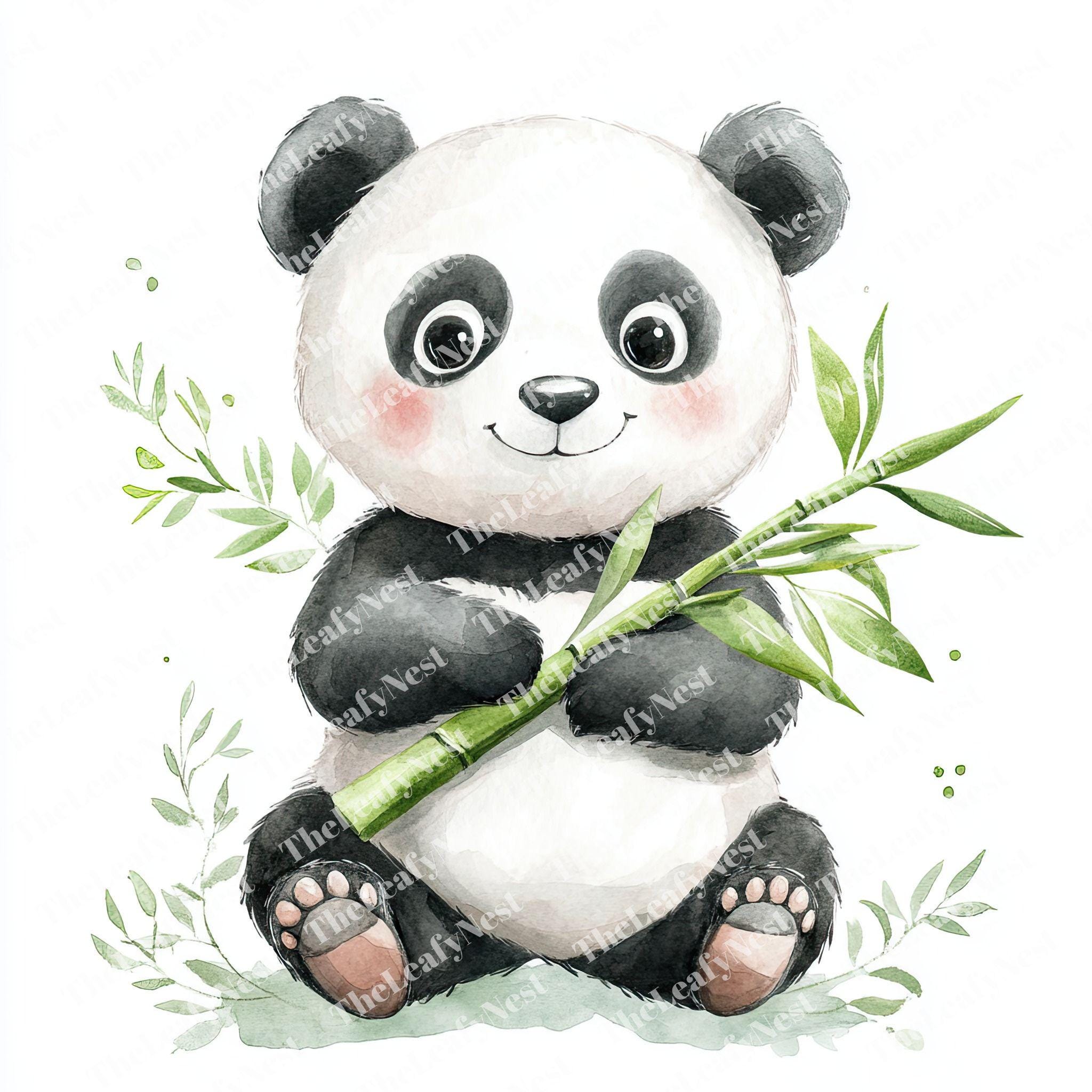 8 Cute Panda Holding Bamboo Clipart, Panda Clipart,printable Watercolor ...