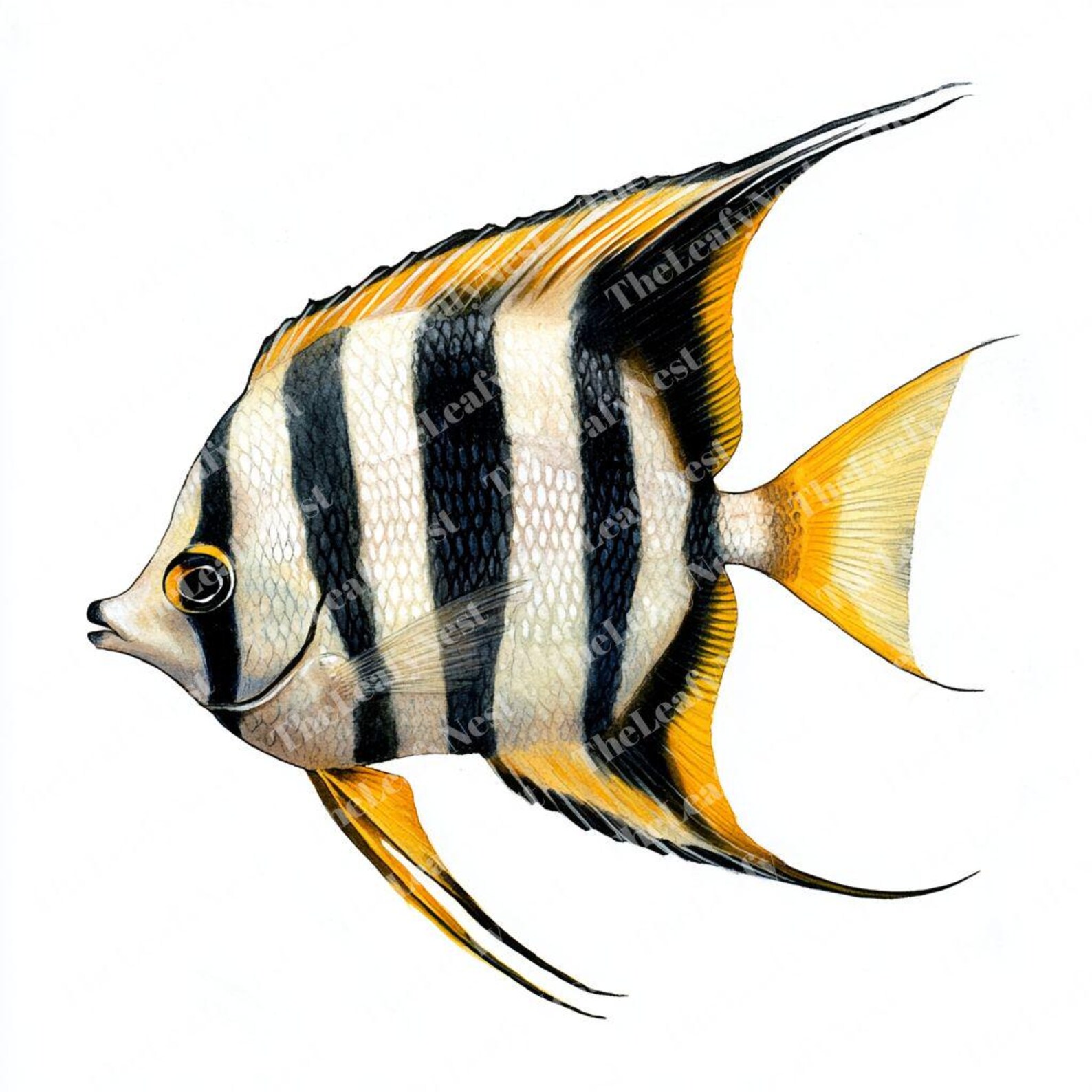 Watercolor Angelfish Clipart: Tropical Fish Art, Elegant Aquarium ...