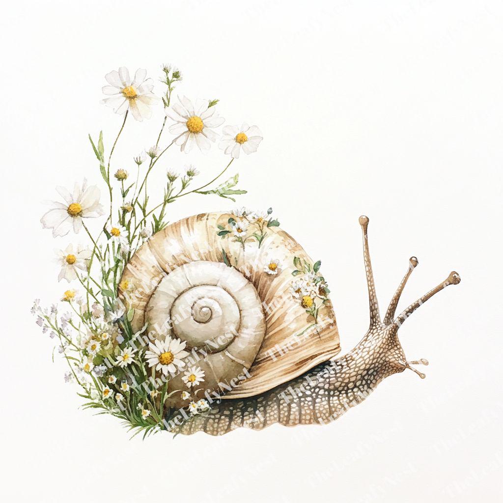 8 Whimsical Floral Snail Clipart, Watercolor Snail With Wildflower ...