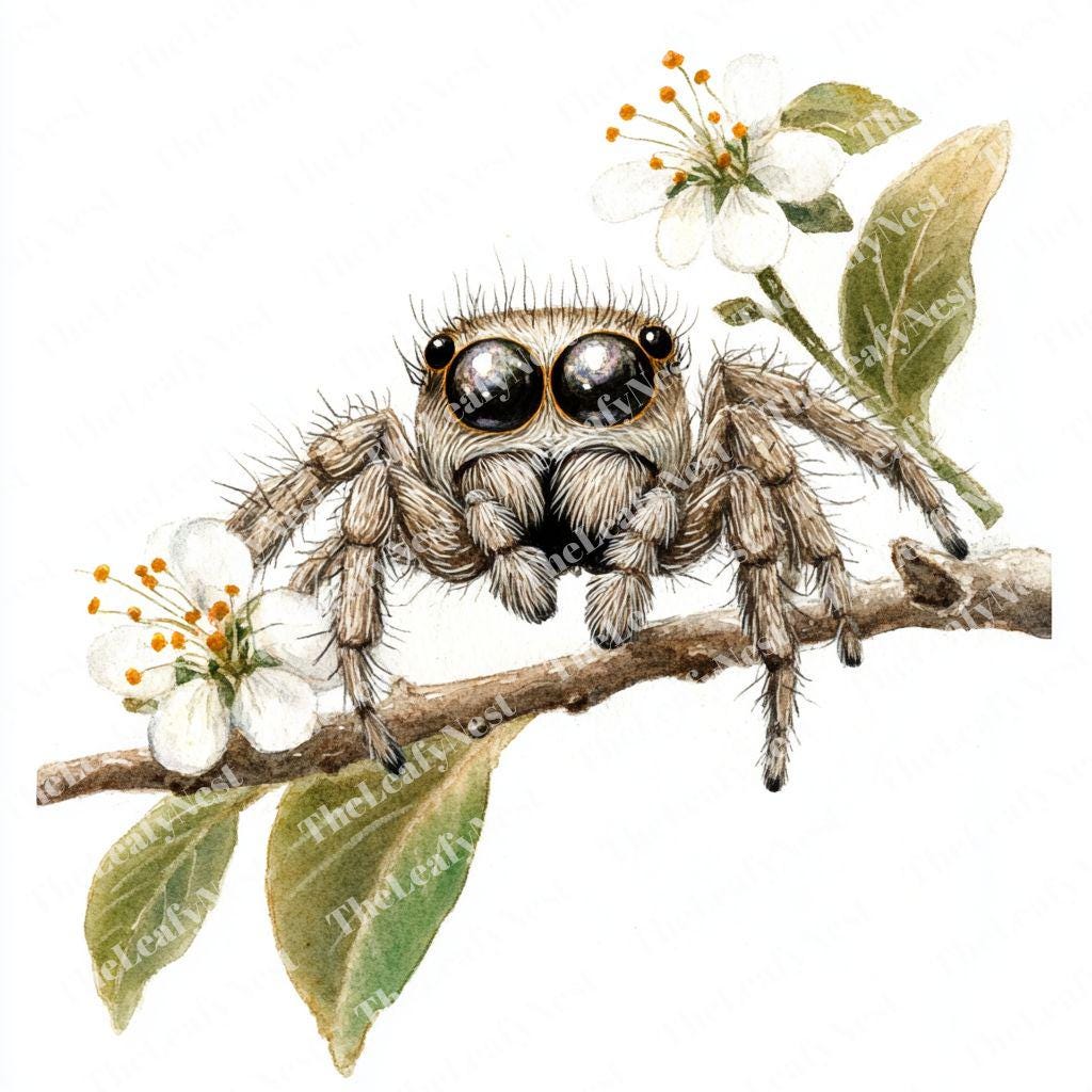 11 Jumping Spider Clipart, Cute Bug Clipart, Floral Branch Insect ...