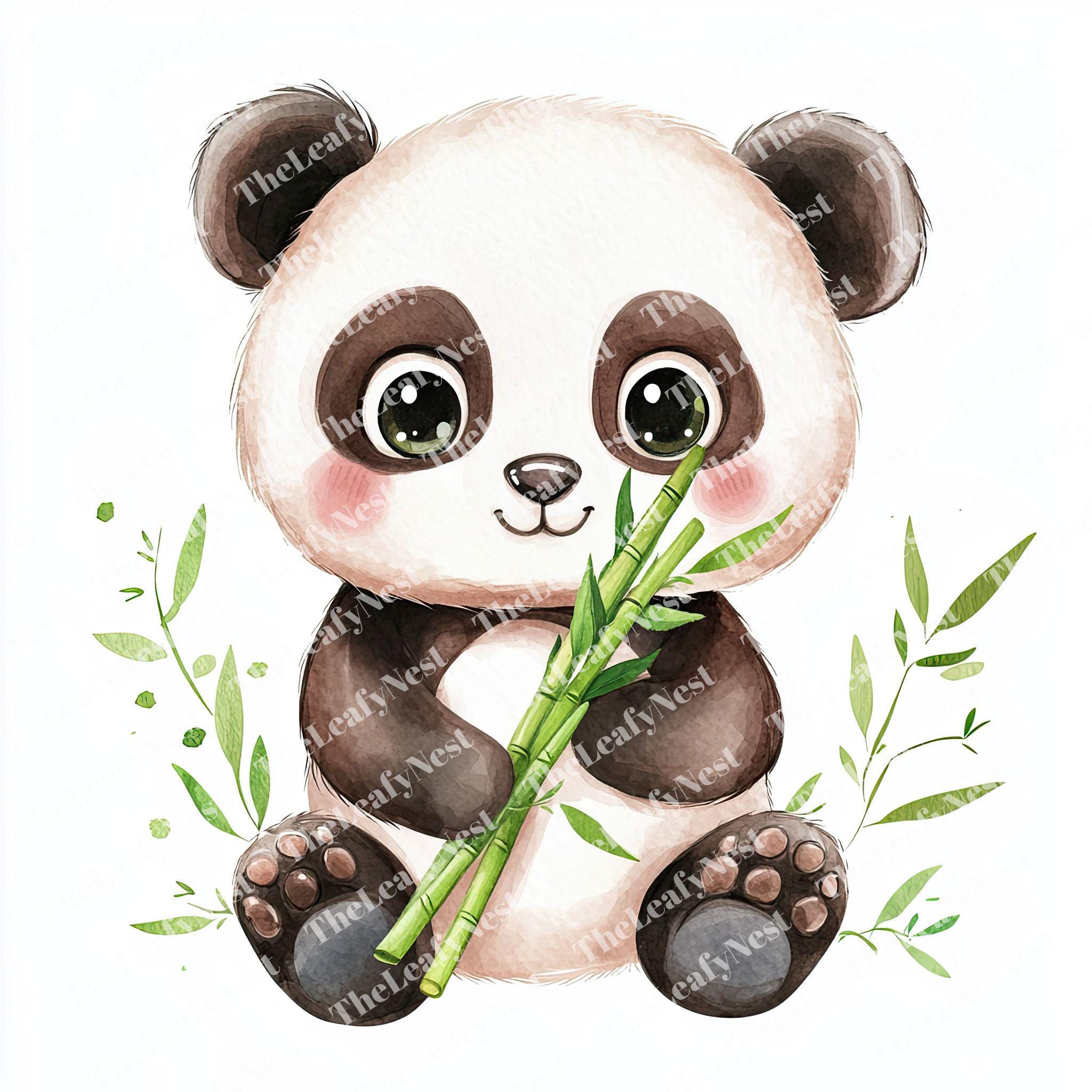 8 Cute Panda Holding Bamboo Clipart, Panda Clipart,printable Watercolor ...