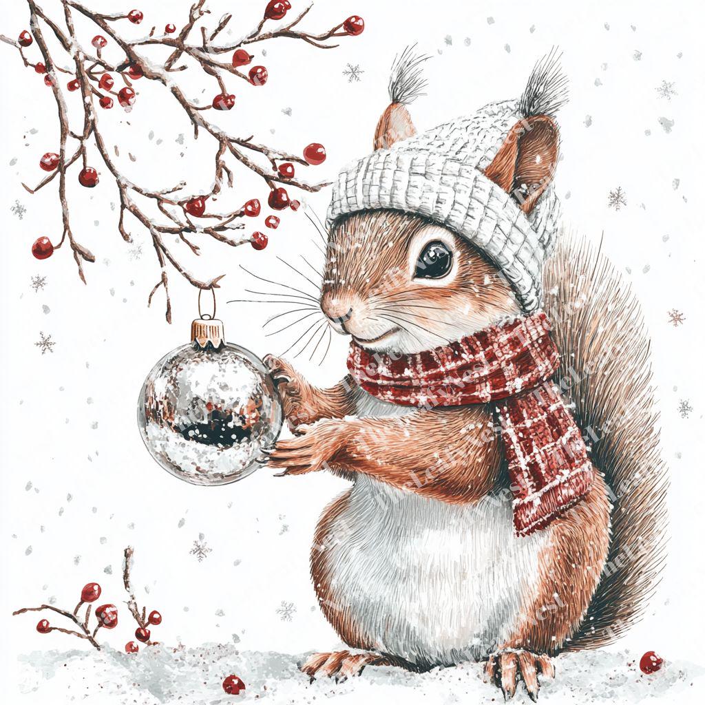 34 Squirrel Christmas Clipart, Watercolor Holiday Clip Art, Whimsical ...
