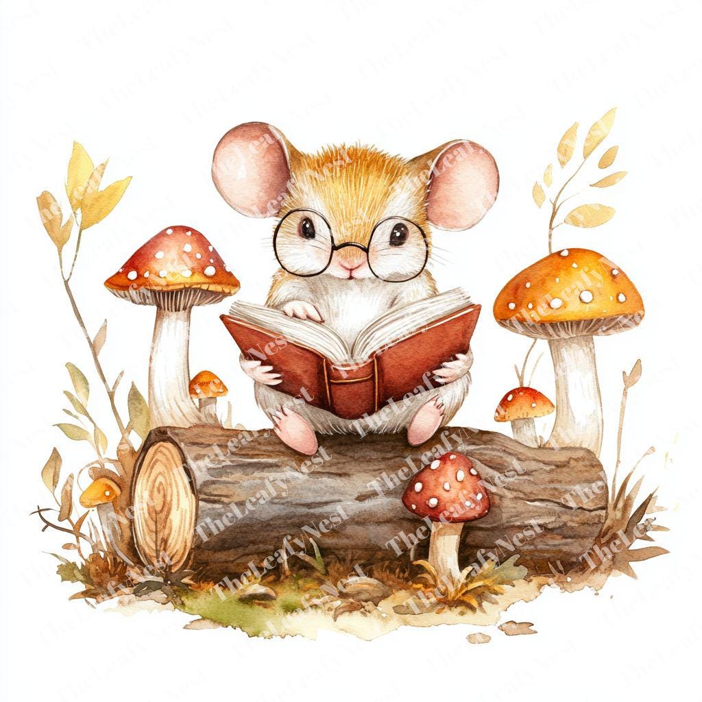 15 Reading Mouse Clipart, Book Mouse Clipart, Forest Scholar Clipart ...